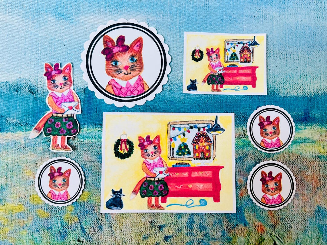 Christmas Mousie the Cat Sticker Set - Etsy