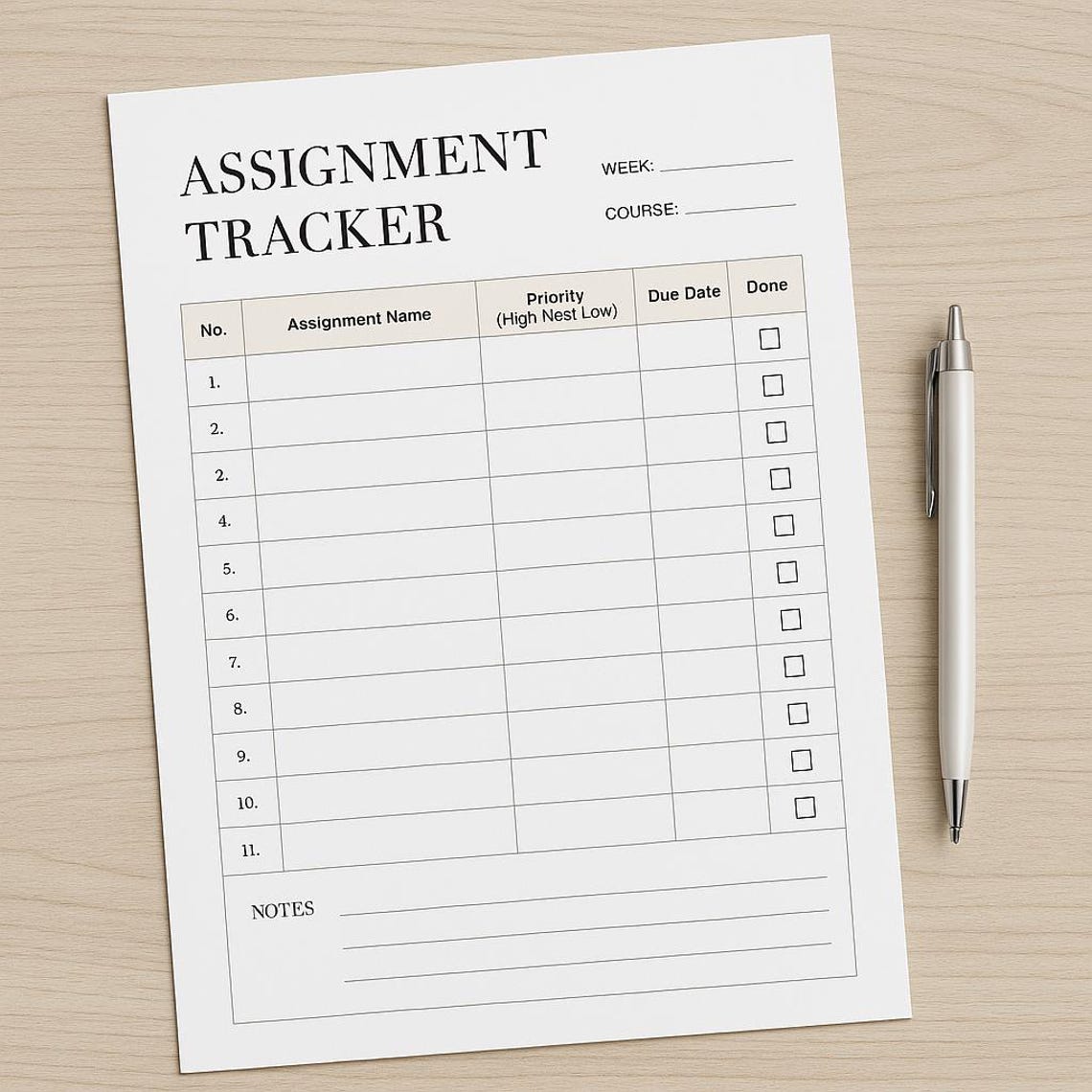 Student Assignment Tracker Printable | Weekly Homework Planner PDF ...