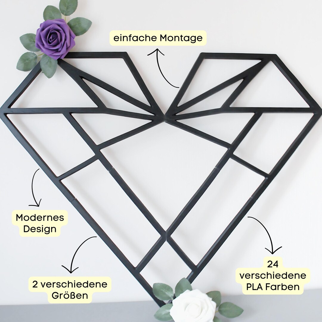 Geometric Heart Wall Decoration | PLA Plastic | Modern Home Accessory ...