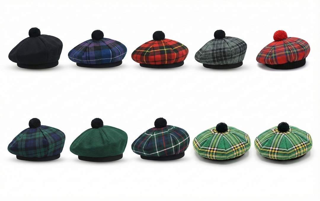 Hat Tam O Shanter Scottish Bonnet With Pompom Tammy Tartan Beret Cap ...