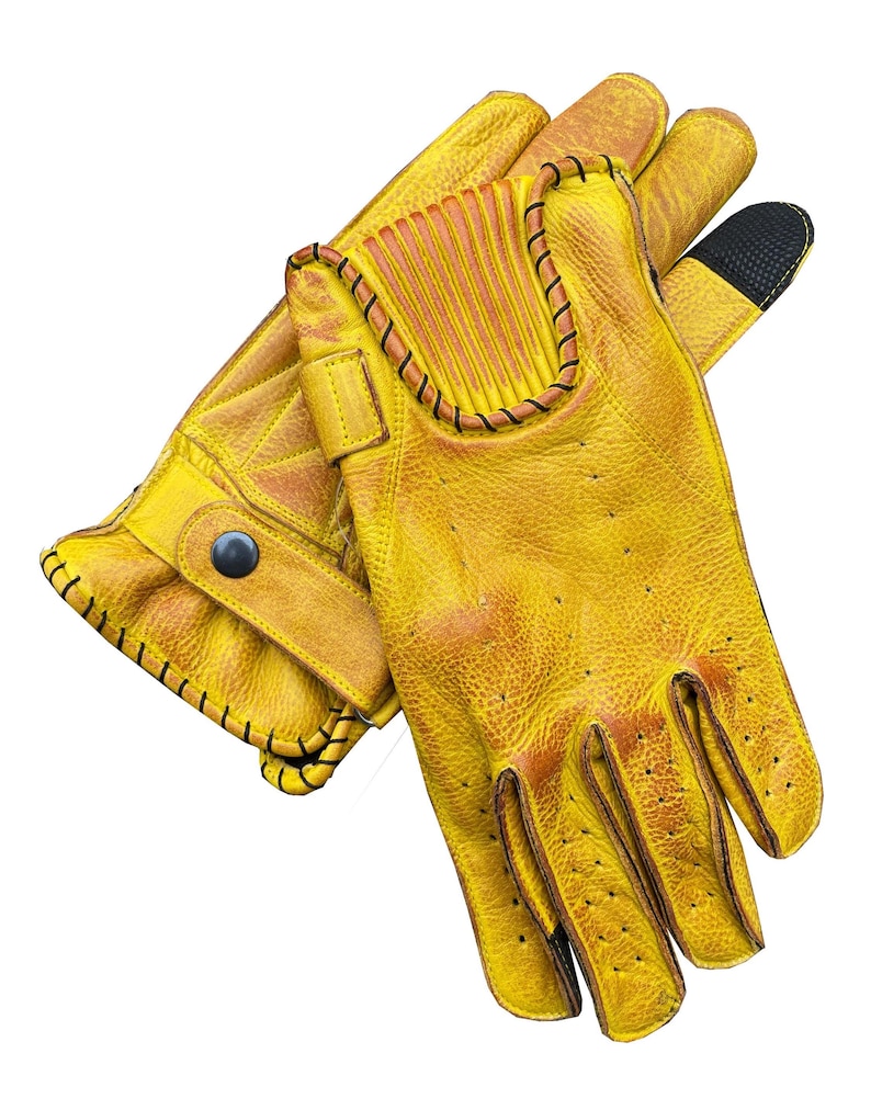 Vented Retro Motorbike Leather Gloves Vintage Old Classic Chopper ...