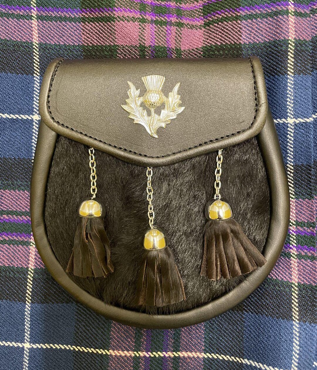 Hand Made Leather Sporran Thistle Emblem for Scottish Kilts Wallet ...