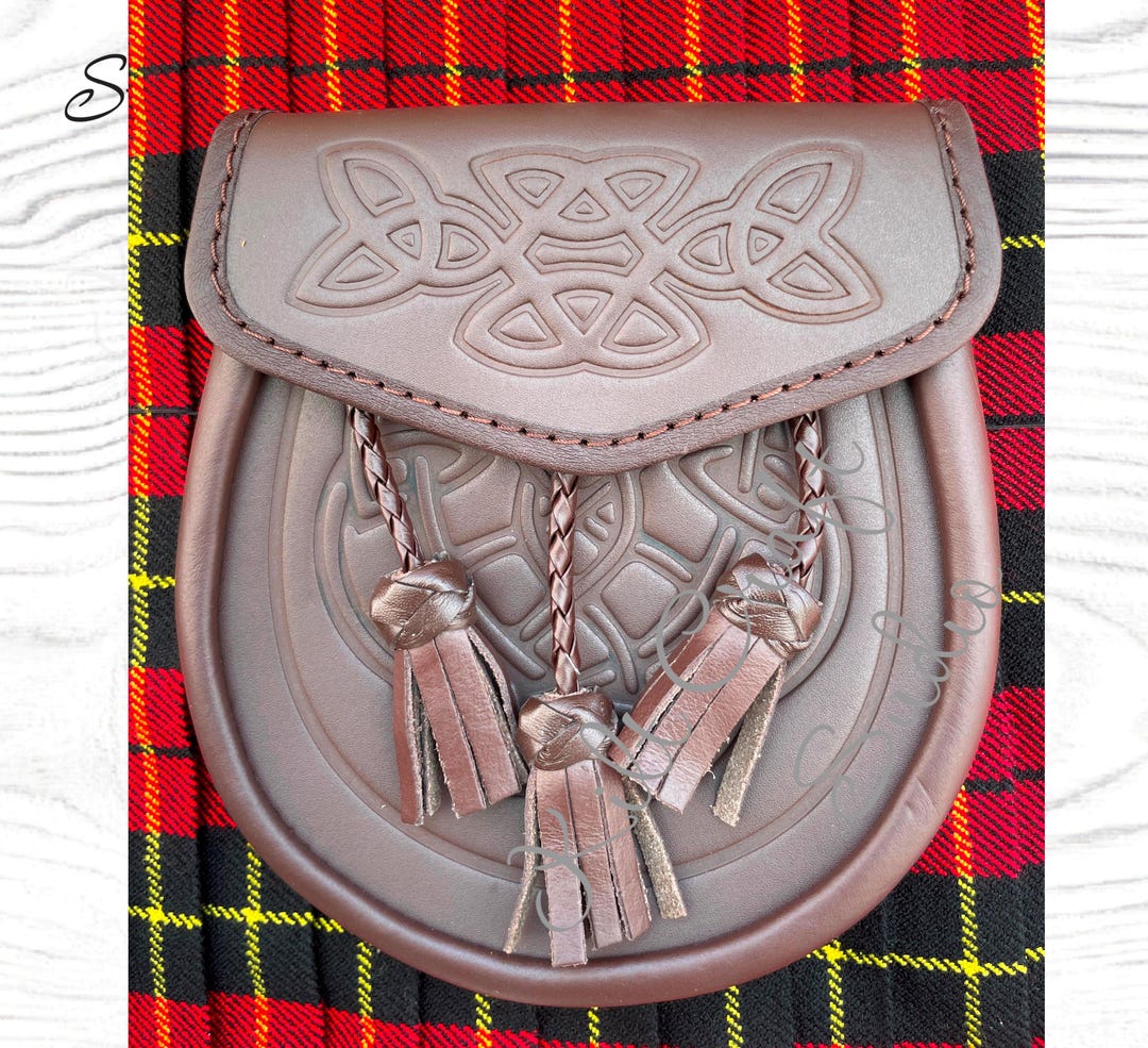 Hand Made Smooth Leather Sporran for Scottish Kilt Embossed Celtic ...
