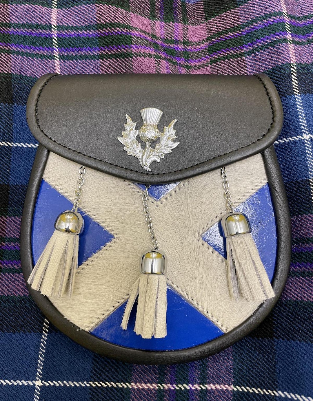 Pride of Scotland Leather Sporran for Scottish Kilt Wallet Cross Chain ...