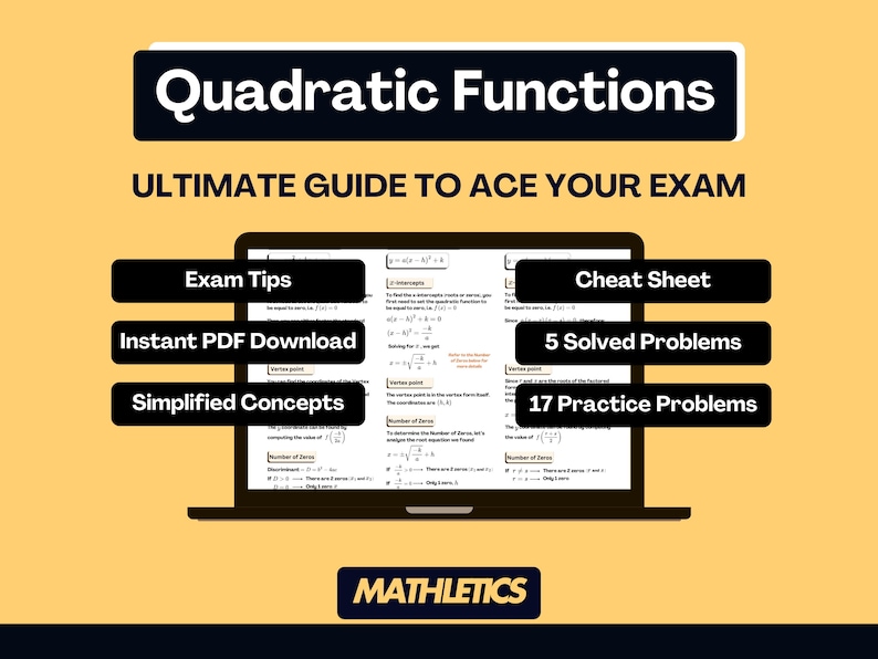 Quadratic Functions Cheat Sheet | Exam Prep (PDF Download) - Etsy