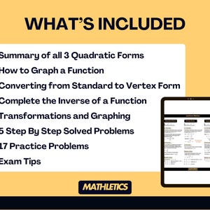 Quadratic Functions Cheat Sheet | Parabola Chart & Formula Guide ...