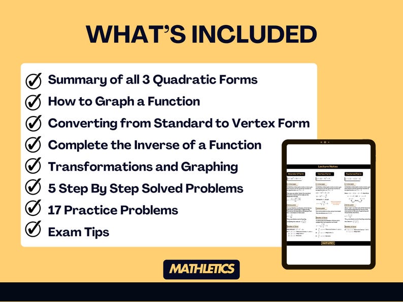 Quadratic Functions Cheat Sheet | Parabola Chart & Formula Guide ...