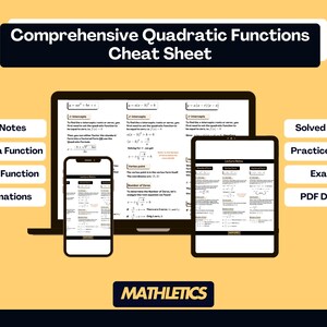 Quadratic Functions Cheat Sheet | Parabola Chart & Formula Guide | Algebra 2 Study Aid for Exam ...