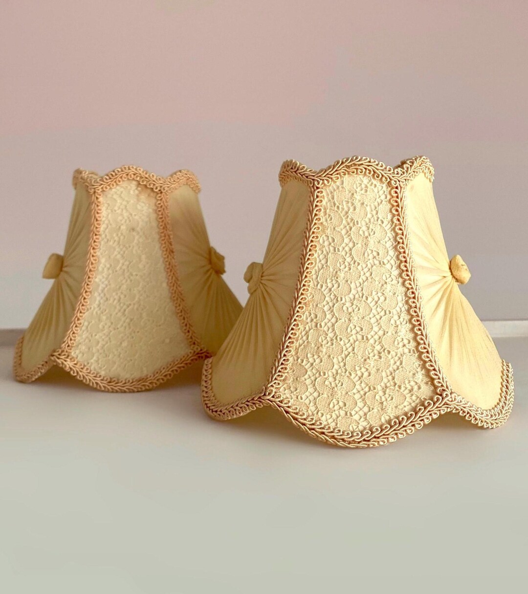 SET OF 2 Boudoir Lamp Shades With Lace Detail, Contrast Trim and Clip ...