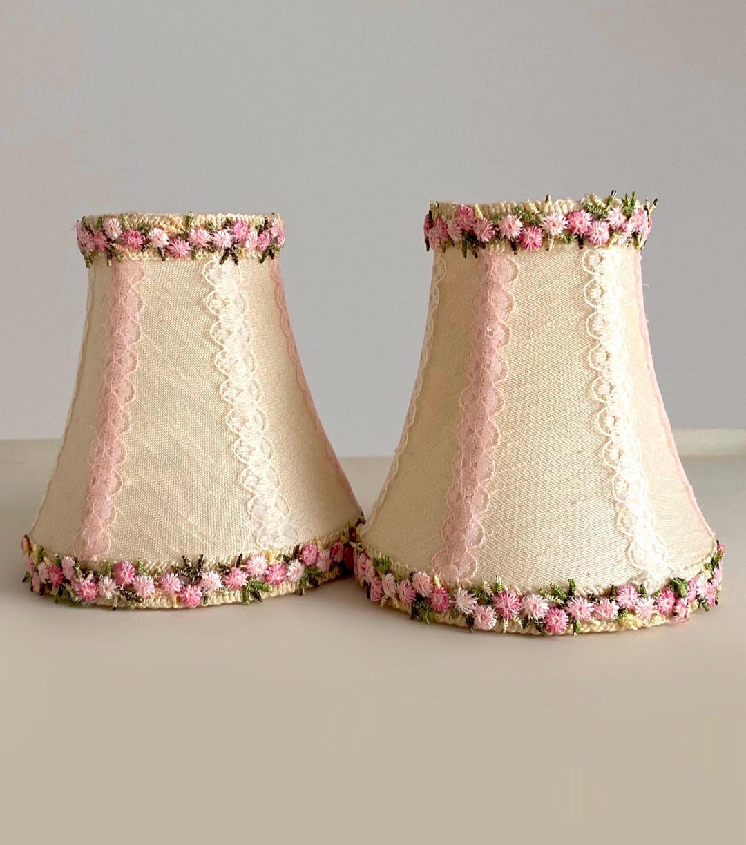 SET OF 2 Pastel Pink and off White Lace Details Bellamaison Design ...