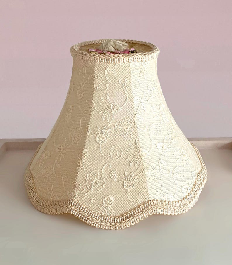 Vanilla off White Lace Covered Lamp Shade, Hand Stitched Floral ...