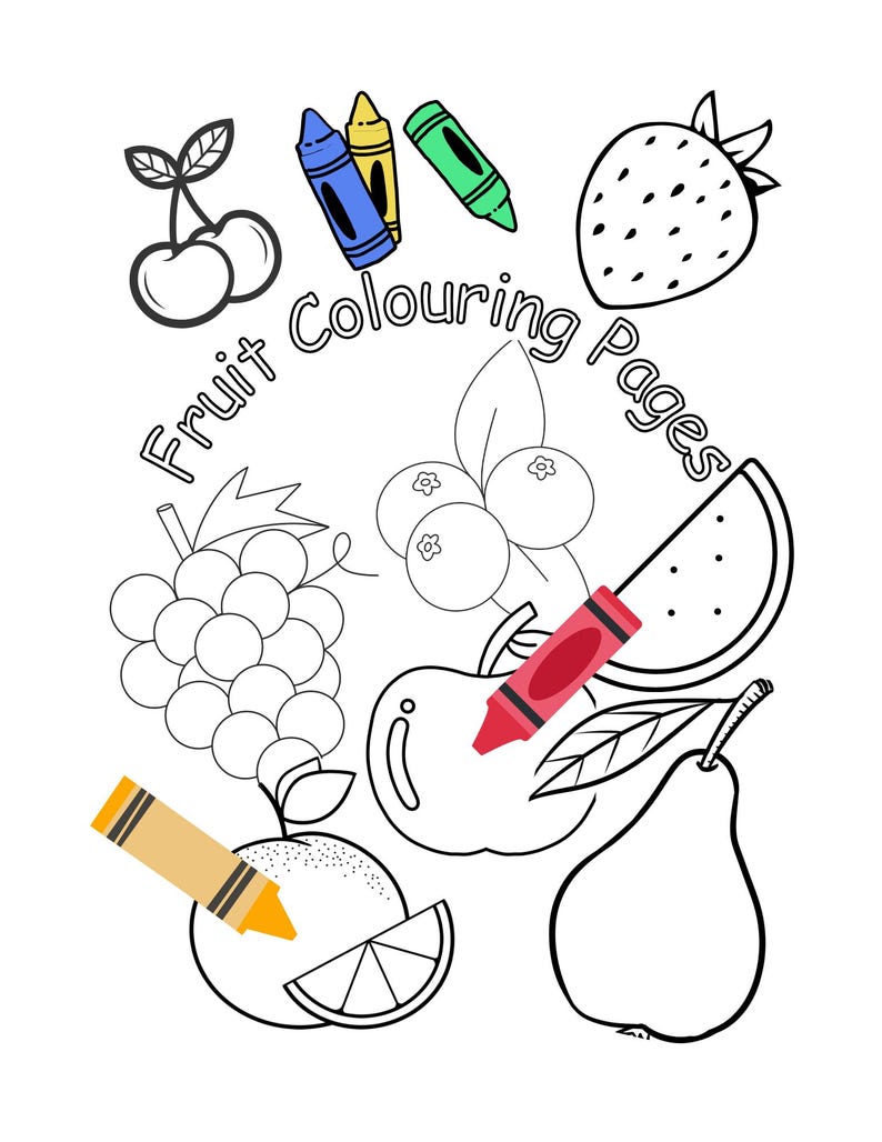 Children's Fruit Colouring Pages - Etsy