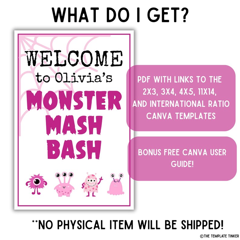 Editable Welcome Sign Girls Birthday Monster Mash Bash, Printable Kids ...