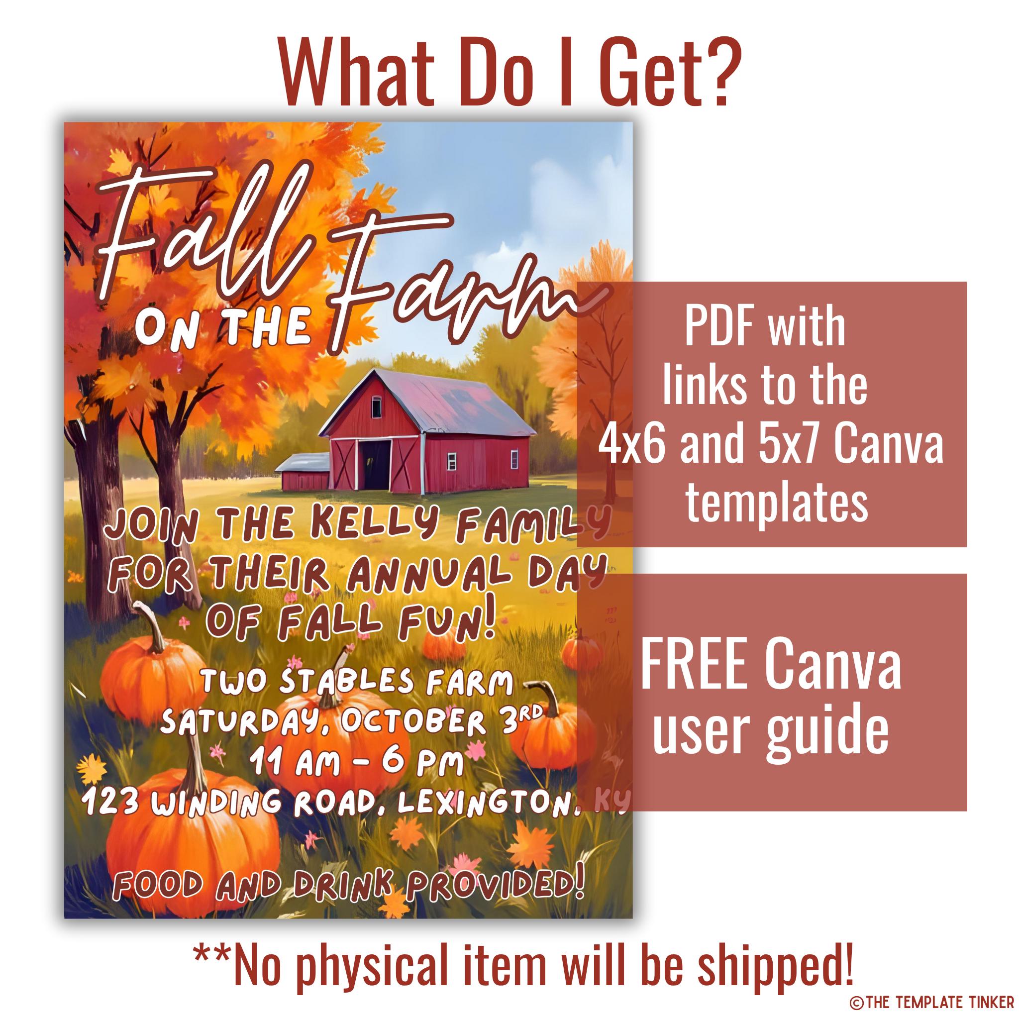 Fall Farm Party Editable Invitation, Pumpkin Patch Party Kids Invite ...