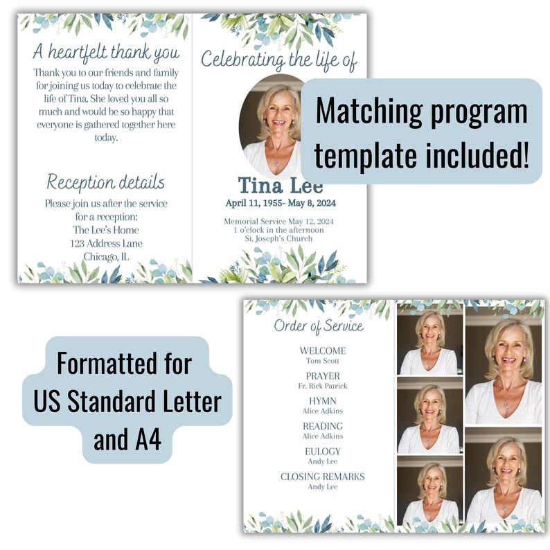 Funeral Poster and Program Template Set, Memorial Service Program ...