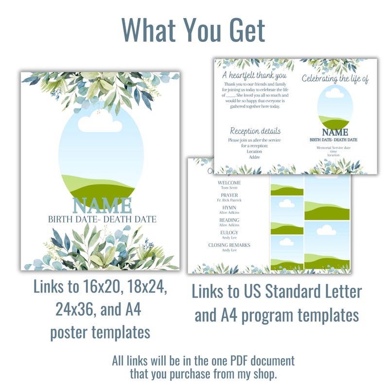 Funeral Poster and Program Template Set, Memorial Service Program ...