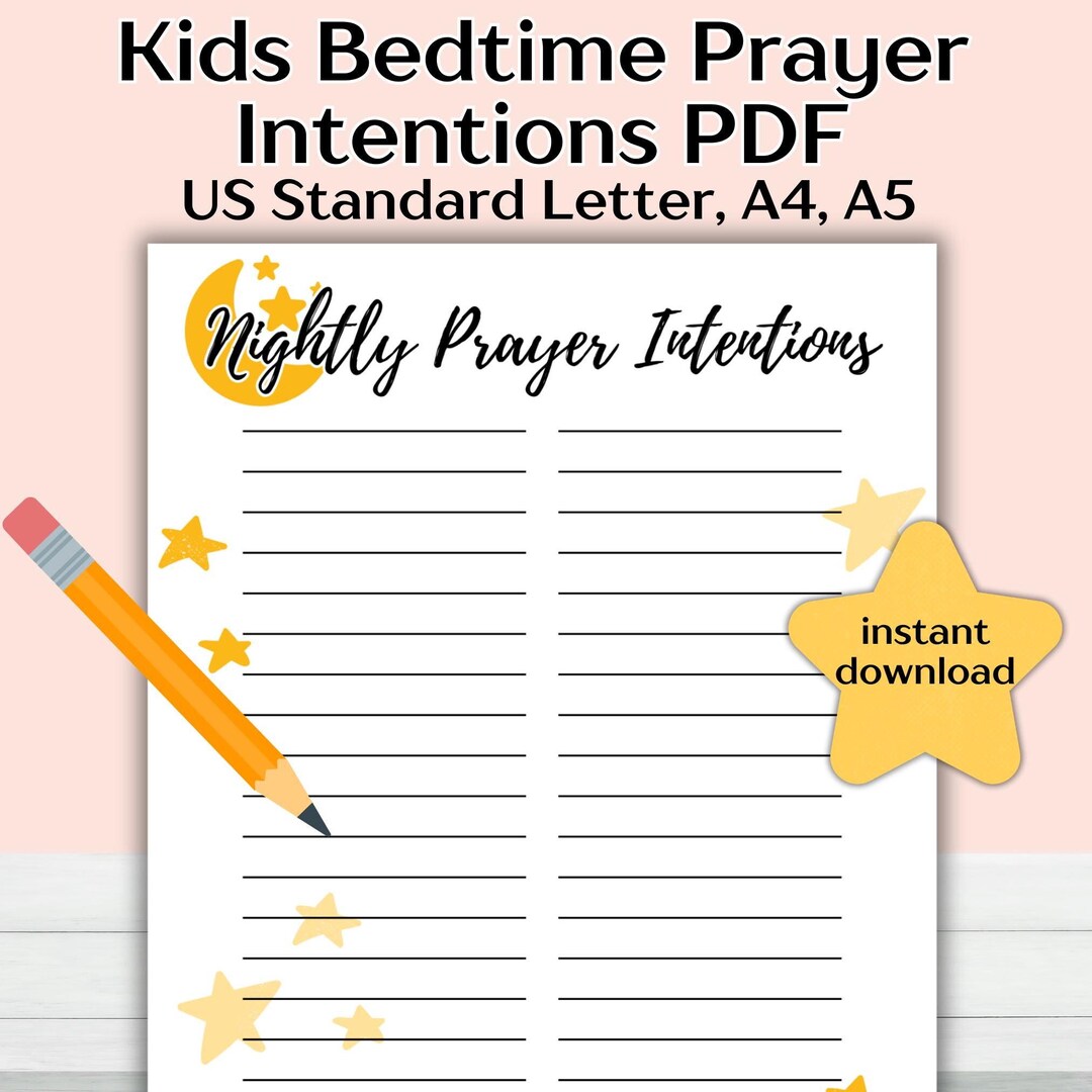 Kids Bedtime Routine Prayer Intentions PDF, Instant Kids Prayer Log ...