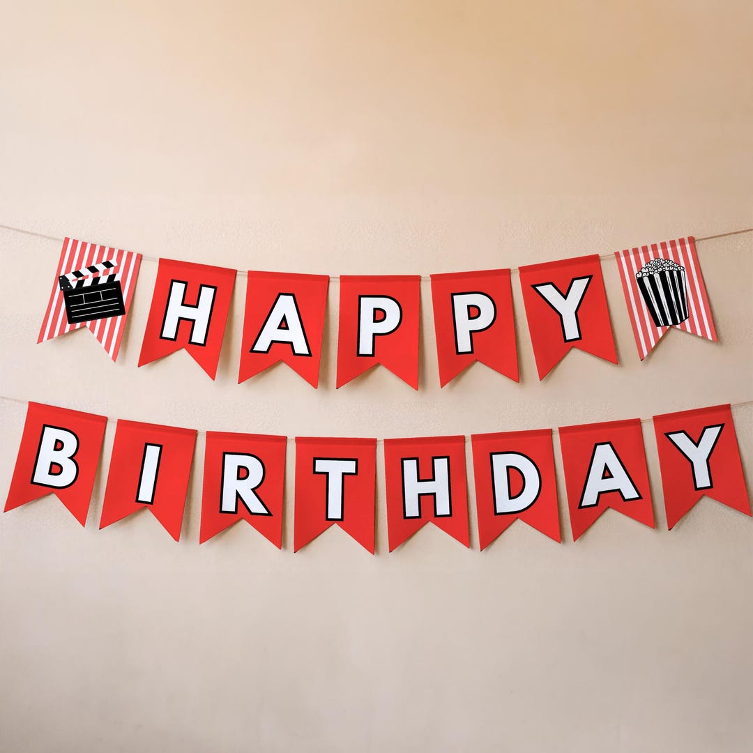 Editable Birthday Banner Template, Movie Night Party Decoration, Pizza ...