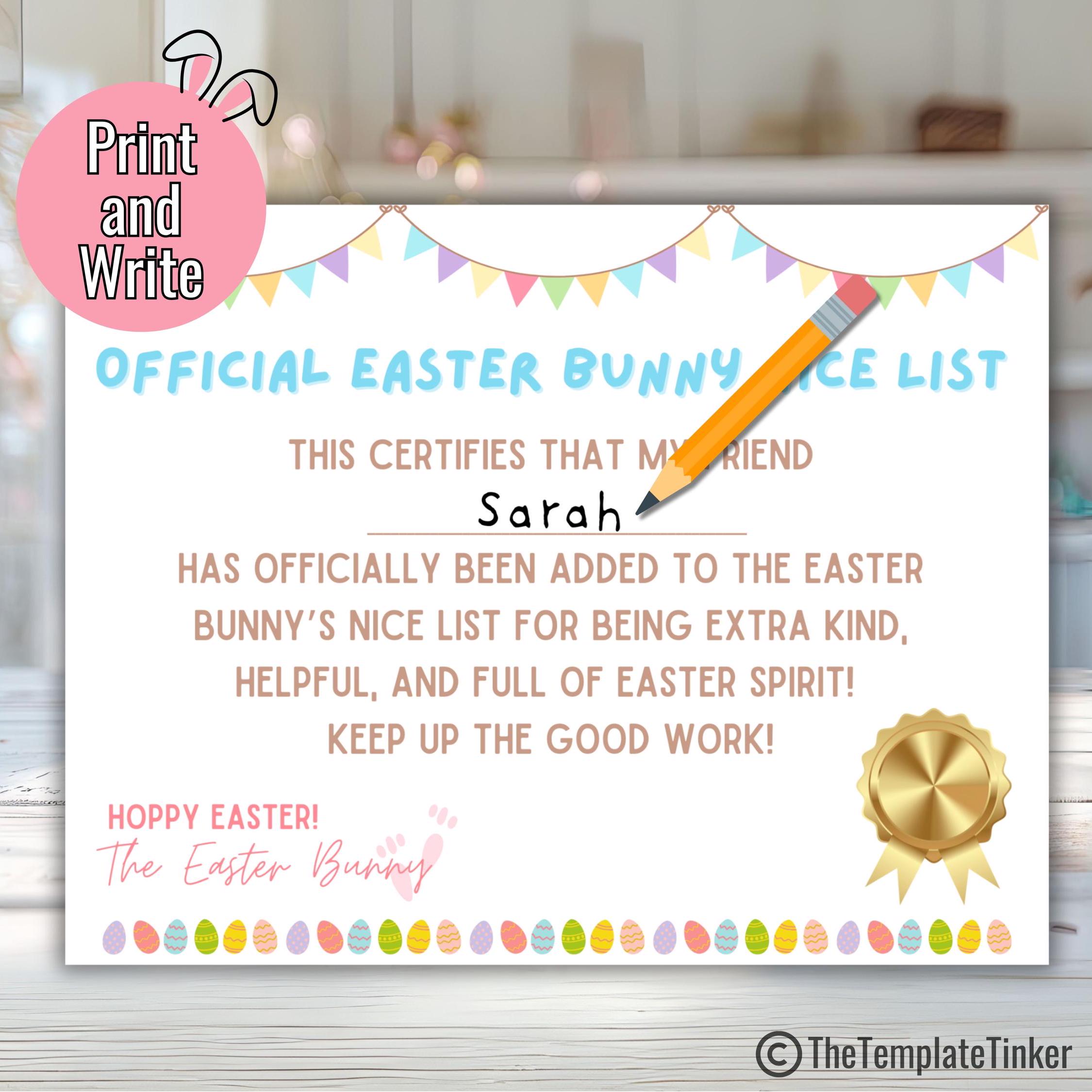 Easter Bunny Letter Printable for Kids, Personalized Easter Bunny ...