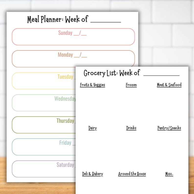 Weekly Meal Planner and Grocery List Printable Pdfs, Simple Menu ...