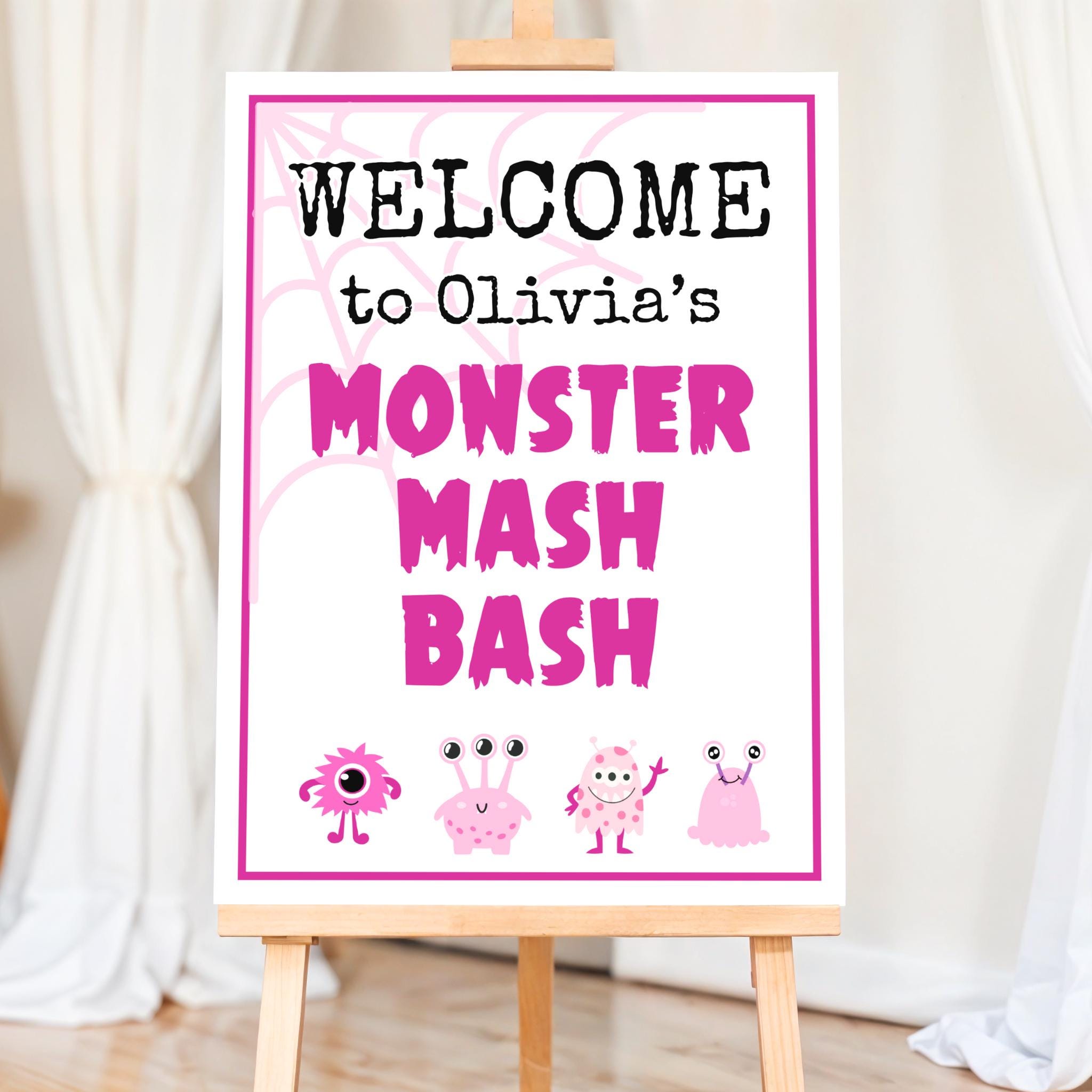 Editable Welcome Sign Girls Birthday Monster Mash Bash, Printable Kids ...