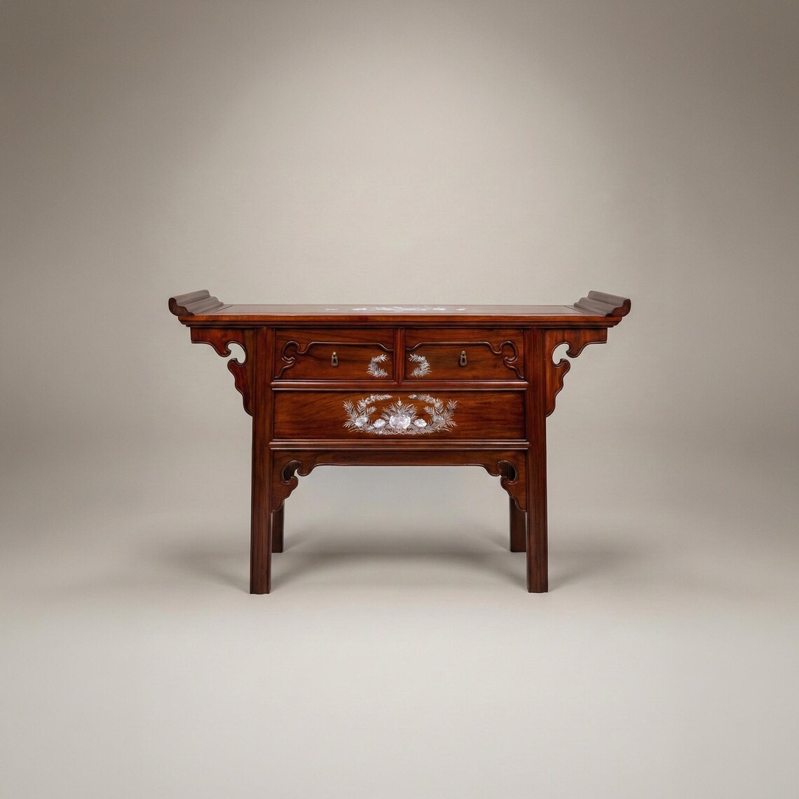 Rosewood Ming Console Table With Mother-of-pearl Floral Inlay, Handmade ...