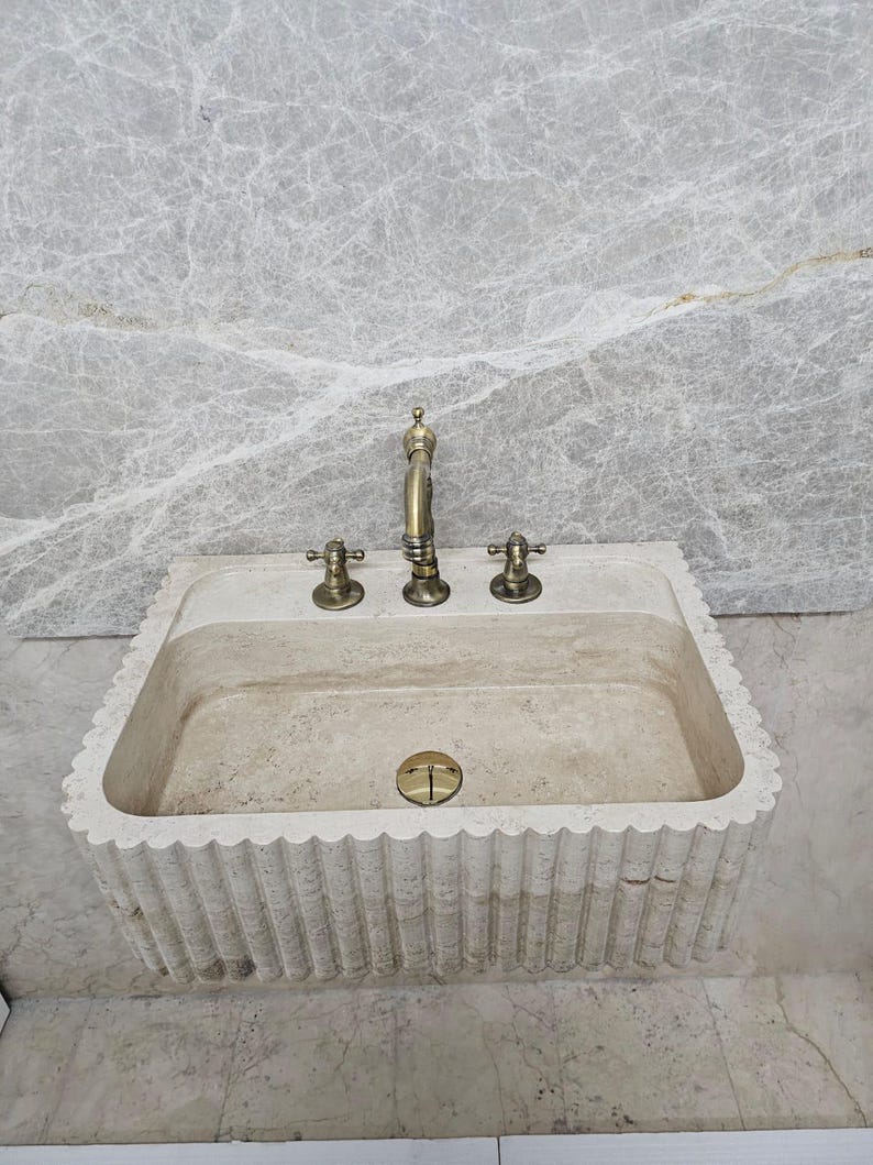 Handcrafted Travertine Marble Sink: Custom Size Bathroom Sink - Etsy
