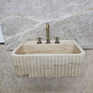 Handcrafted Travertine Marble Sink: Custom Size Bathroom Sink - Etsy