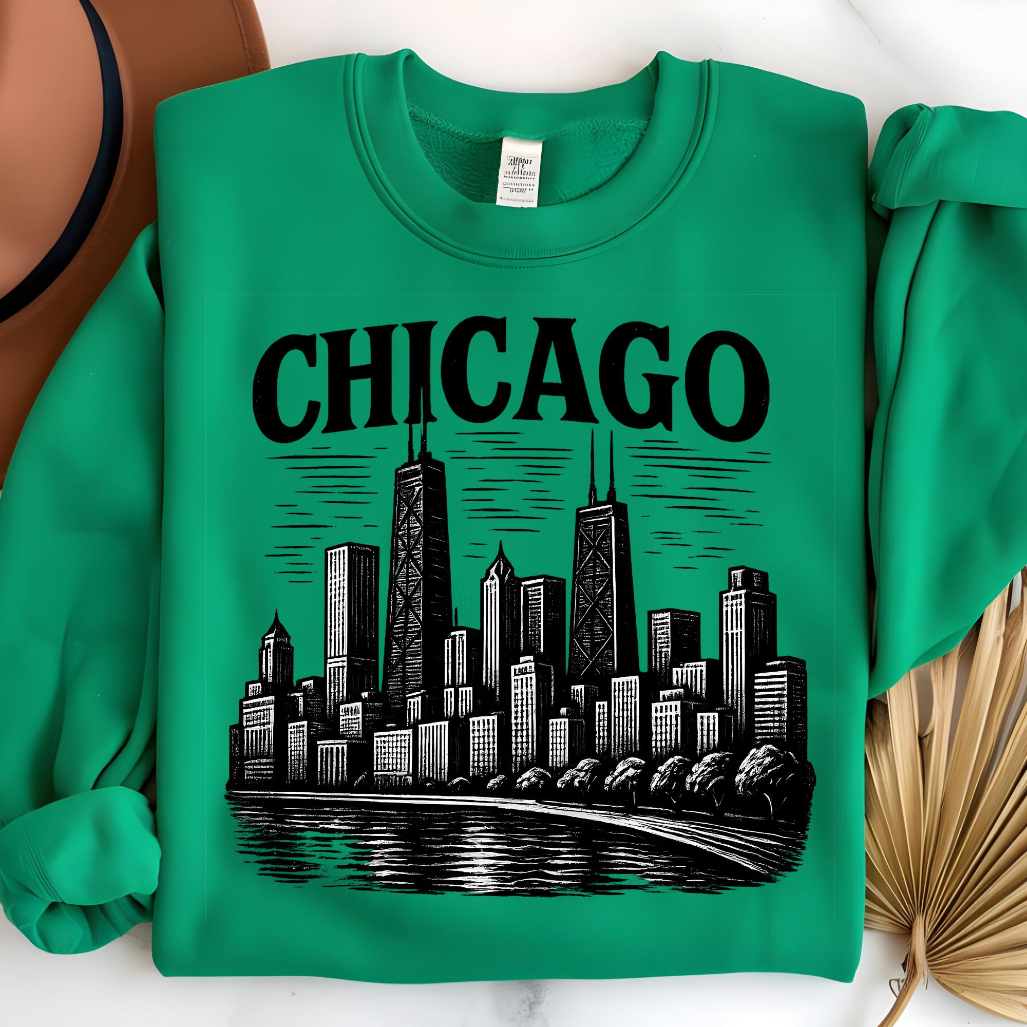 Vintage Chicago Skyline PNG: Hand-drawn Cityscape Art (digital Download ...