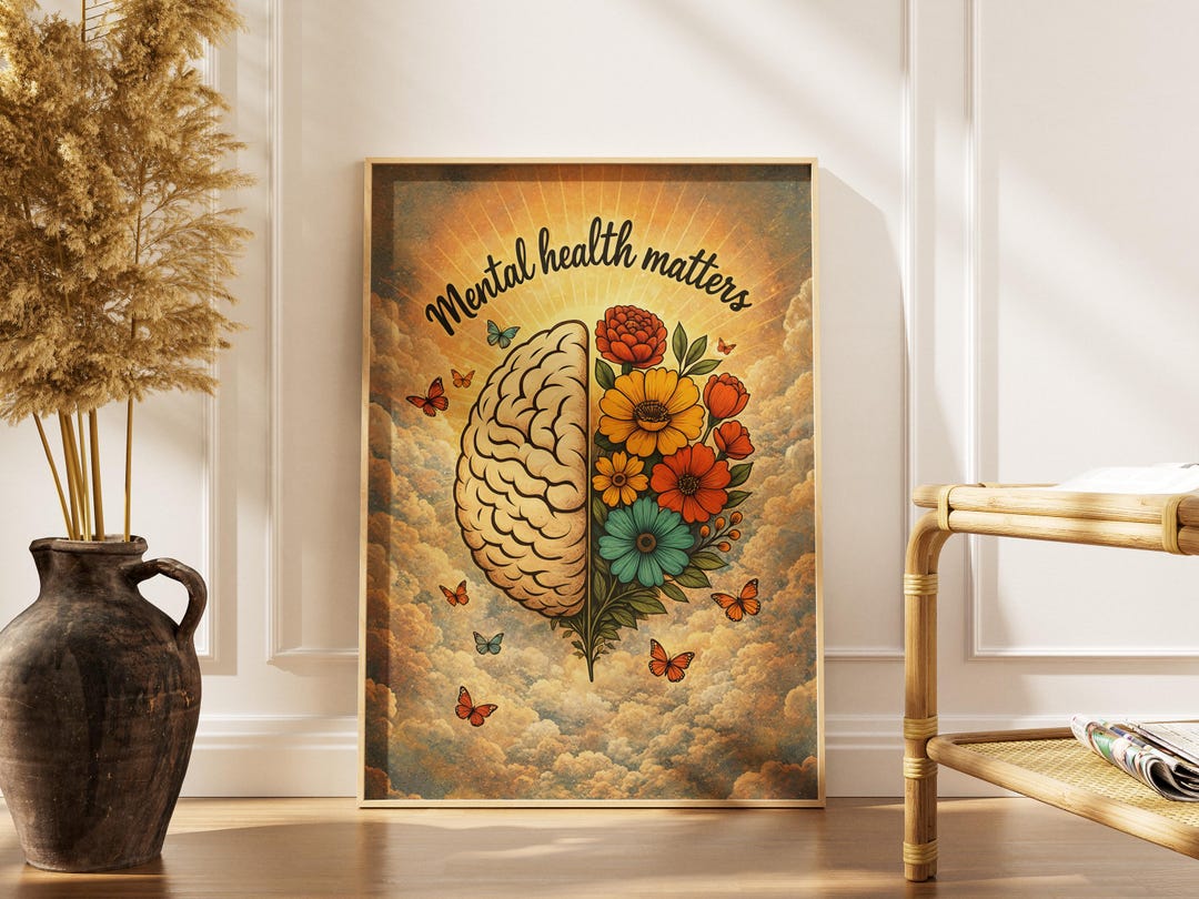 Mental Health Floral Brain Poster | Inspirational Digital Artwork ...