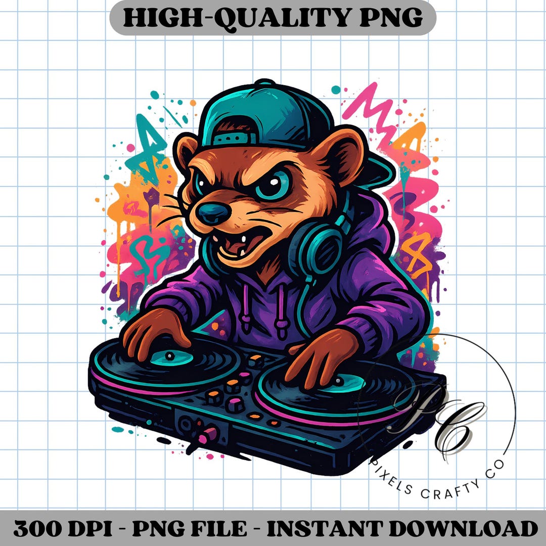 DJ Ferret PNG Clipart | Hip Hop Animal Sublimation Design | Street ...
