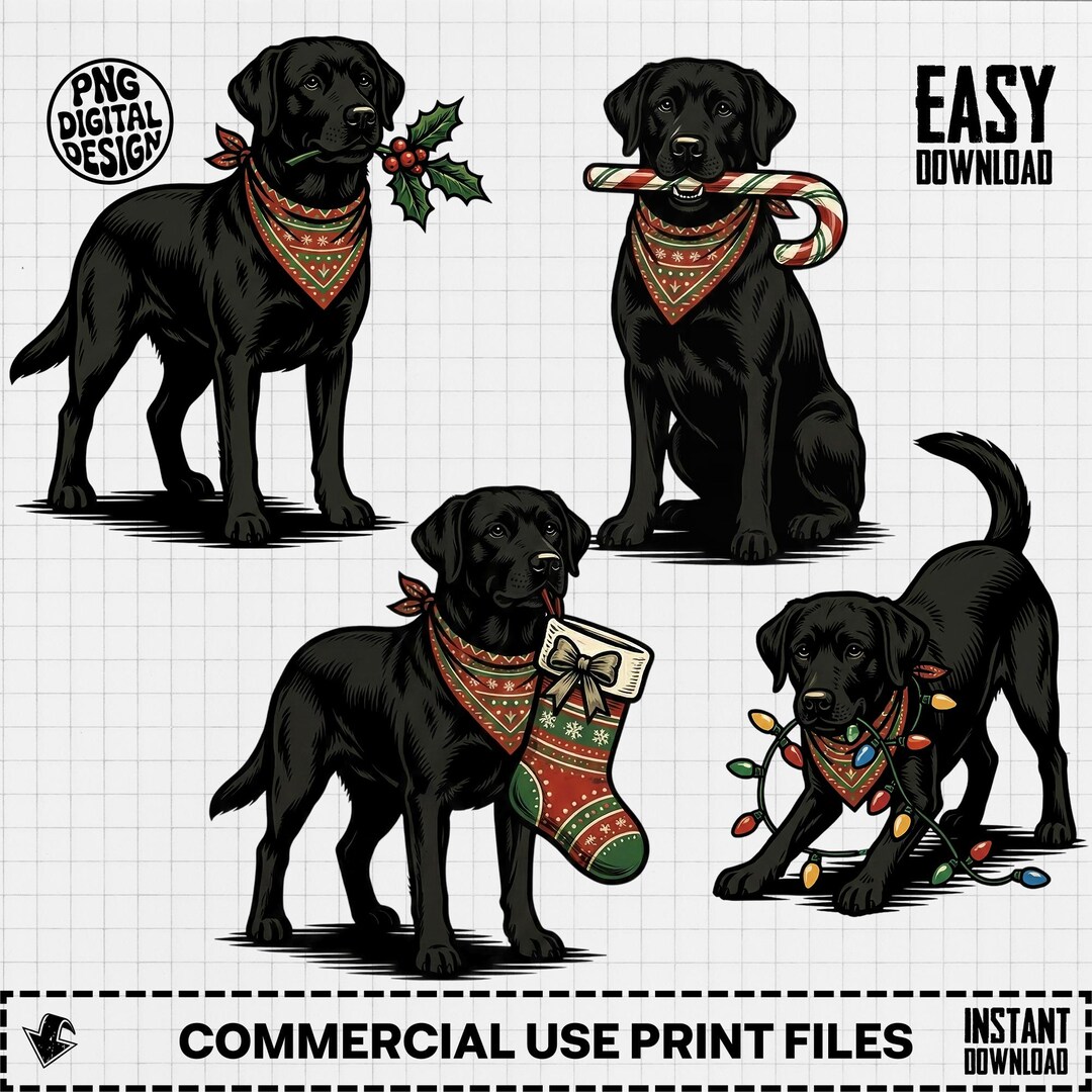 Vintage Black Lab Christmas PNG Bundle - 4 Retro Holiday Dog Designs - Etsy