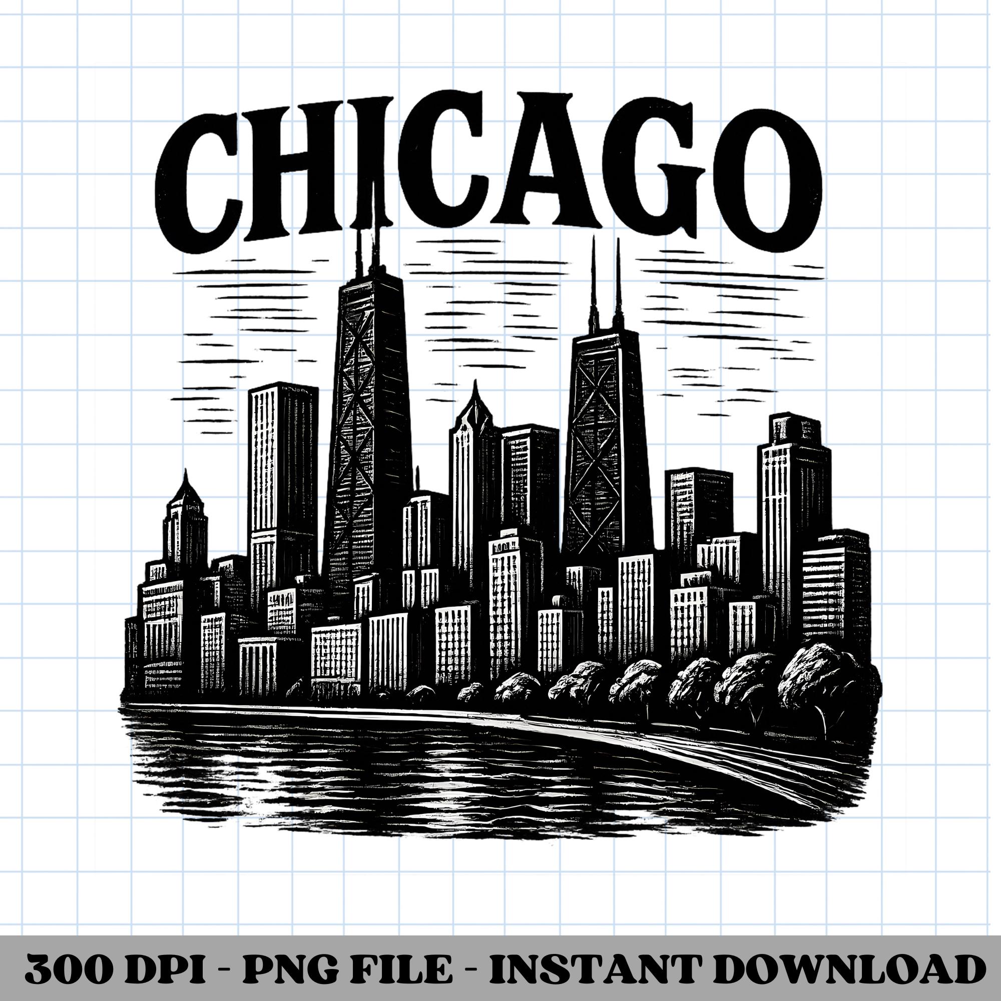 Vintage Chicago Skyline PNG: Hand-drawn Cityscape Art (digital Download ...