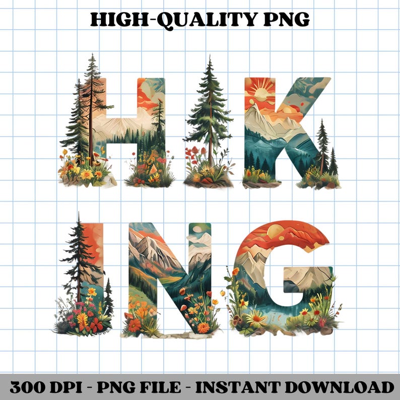 Hiker Digital Download: Mountain Adventure - Outdoor Clipart - Etsy