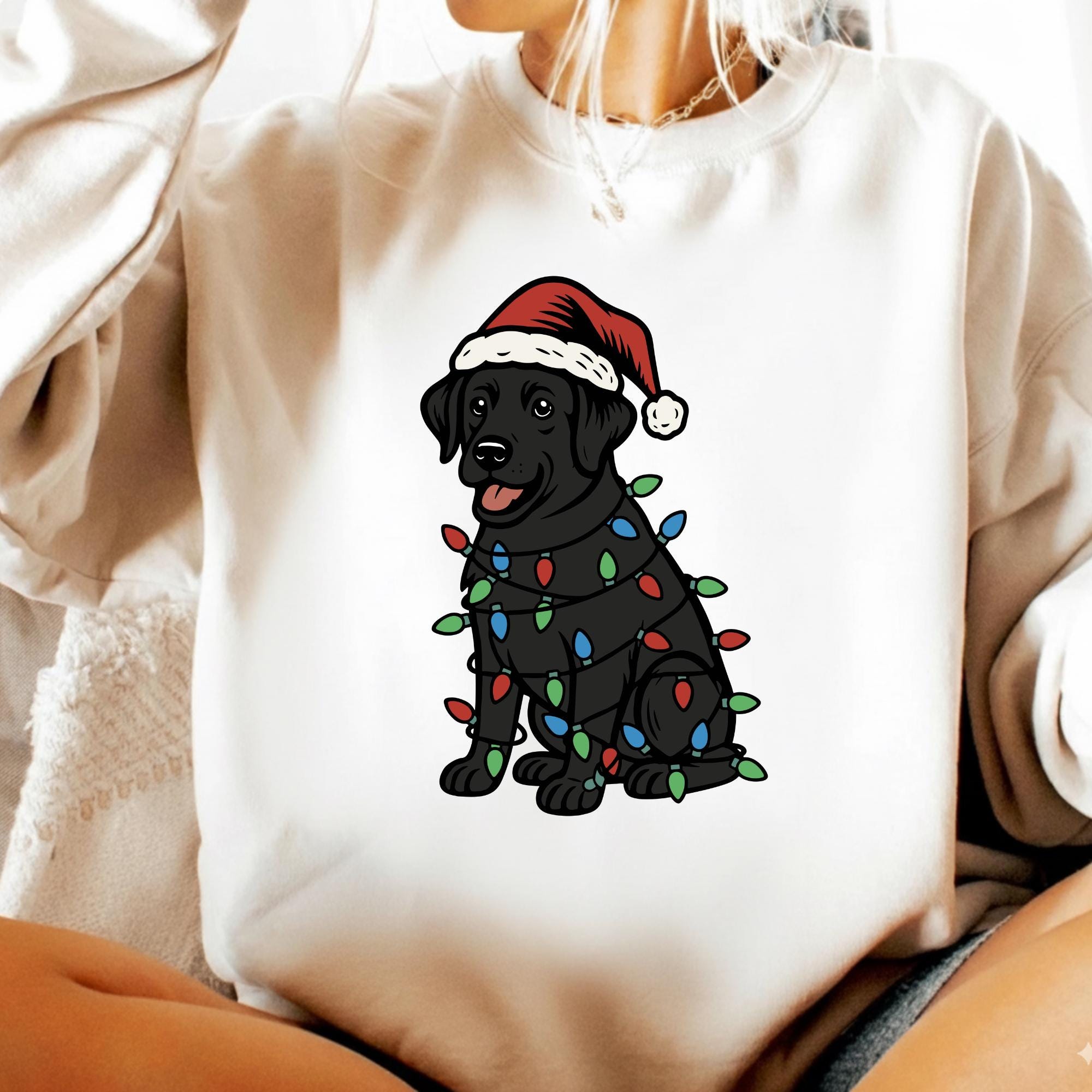 Black Lab Christmas SVG & PNG , Santa Hat Dog Lights Sublimation Gift ...