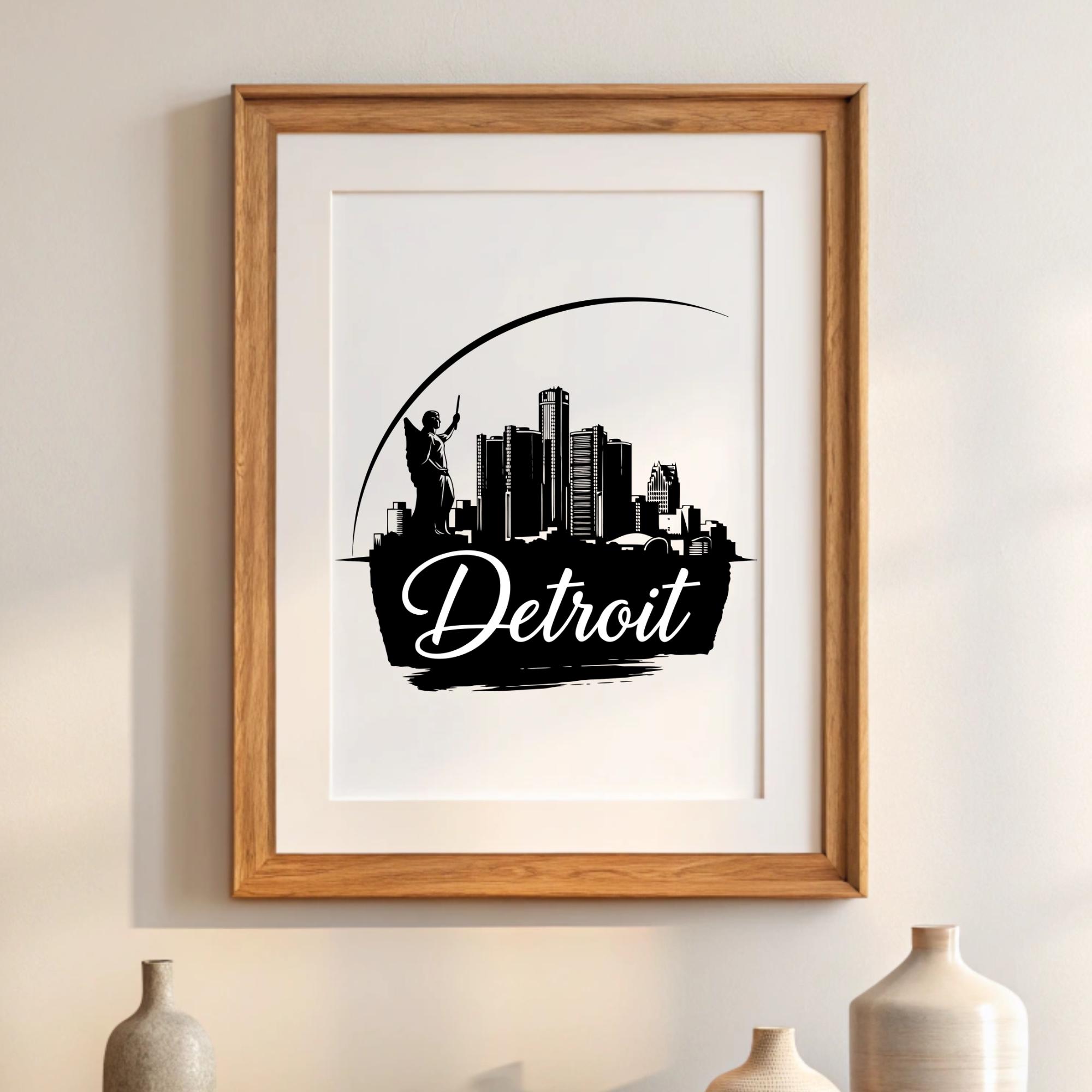 Detroit Skyline SVG With Spirit of Detroit, Michigan Cityscape Cut File ...