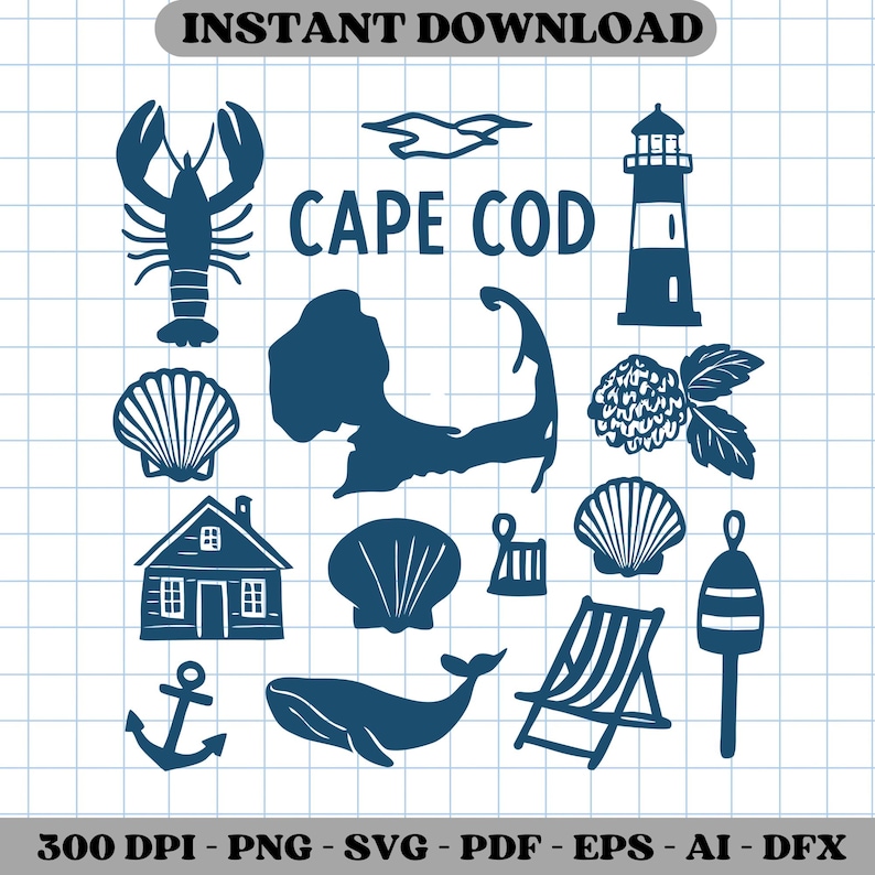 Cape Cod SVG Bundle: Nautical Coastal Clipart (digital Download) - Etsy