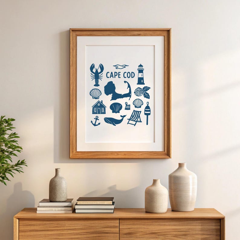 Cape Cod Symbols SVG, Nautical Coastal Clipart With Lobster, Whale ...