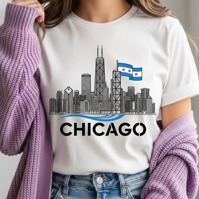 Chicago Skyline SVG for Cricut, Cityscape Cut File With Flag, Chicago ...