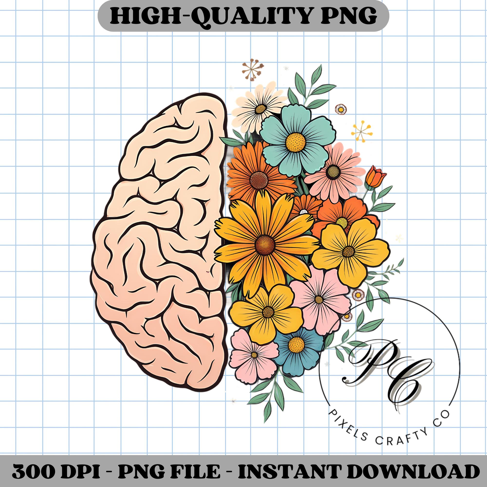 Wildflower Brain PNG: Boho Mental Health Clipart (digital Download ...