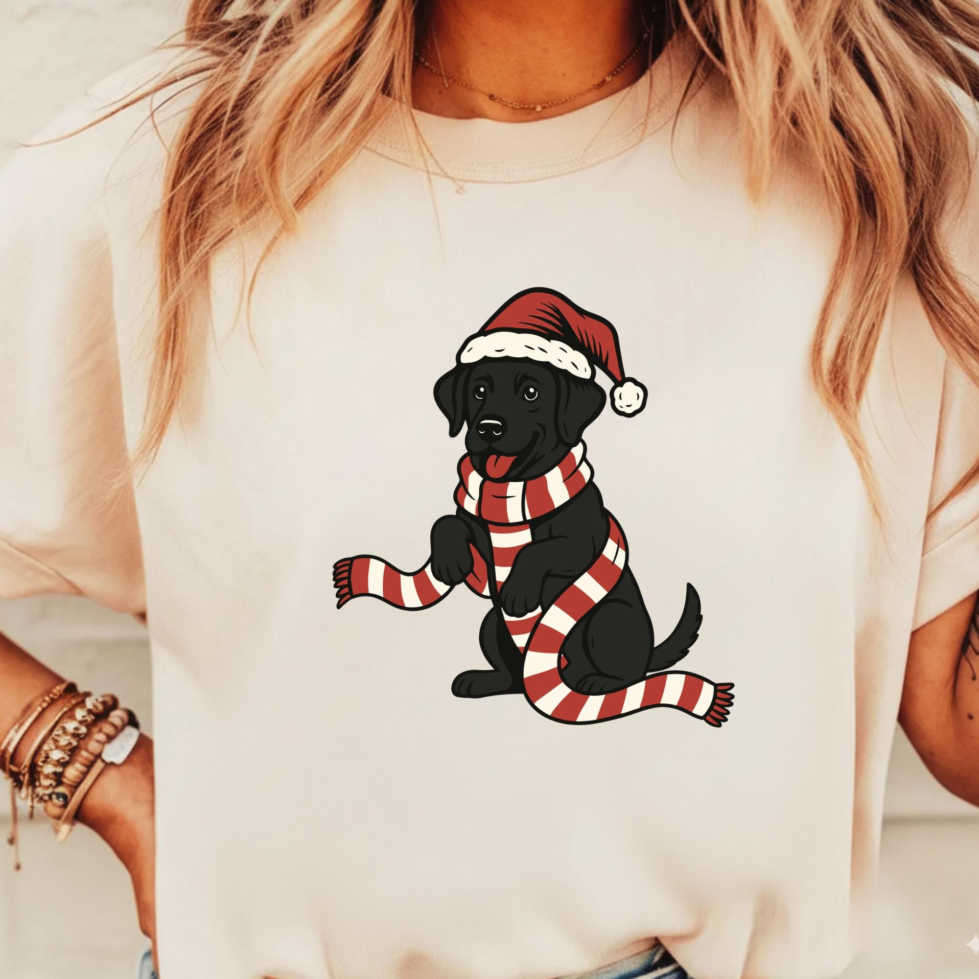 Black Lab Christmas SVG & PNG | Santa Hat Dog With Scarf Sublimation ...