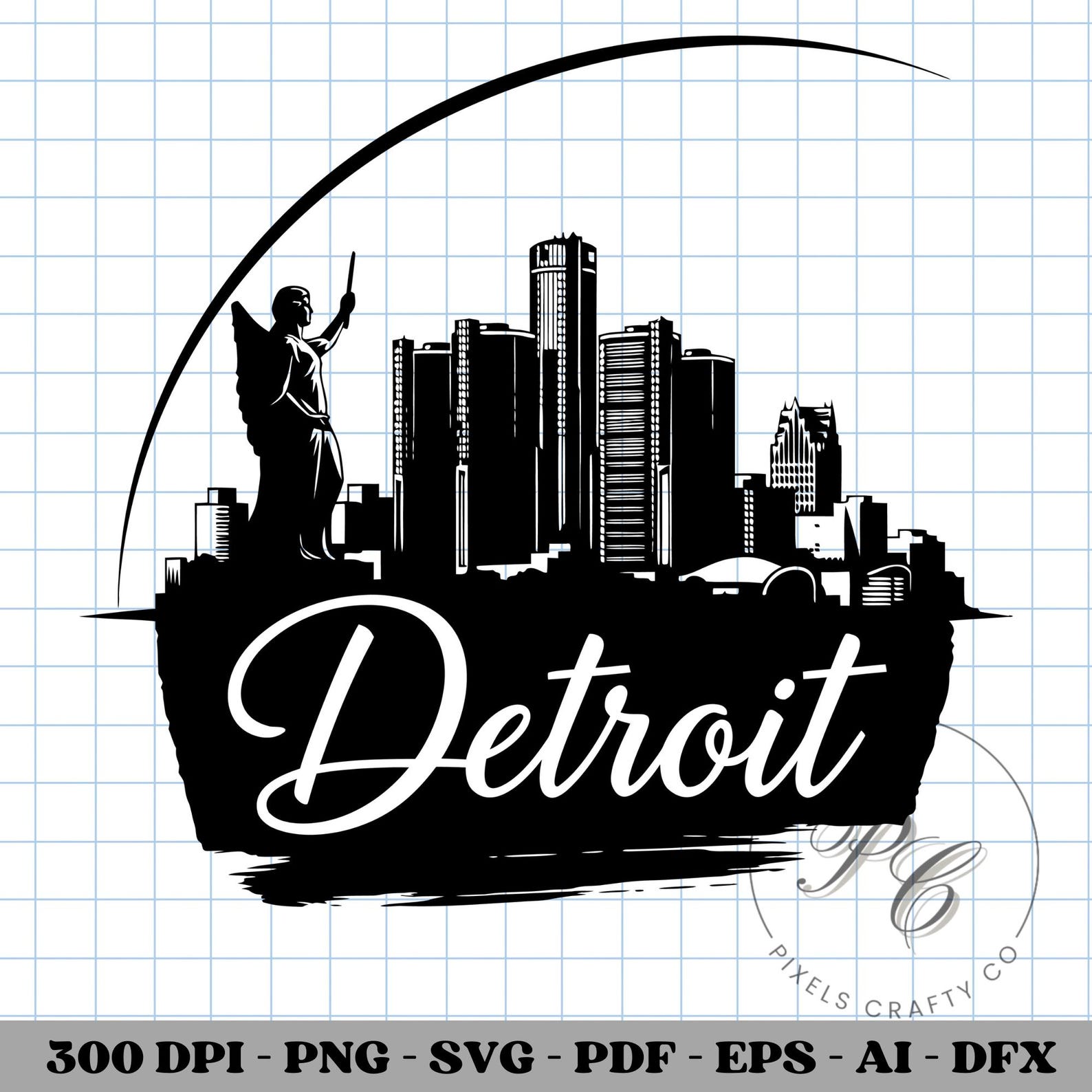 Detroit Skyline SVG With Spirit of Detroit, Michigan Cityscape Cut File ...