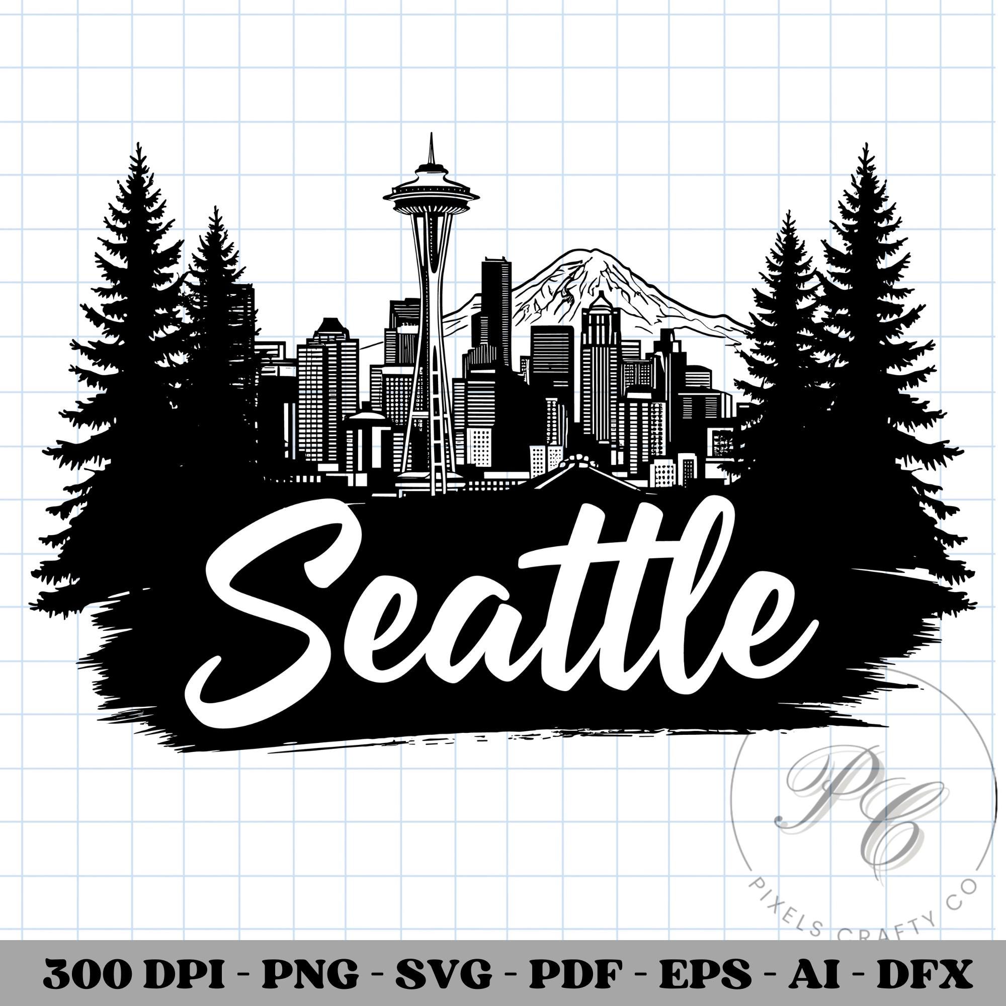 Seattle Skyline SVG, Space Needle & Mount Rainier Vector, Gift for Him ...