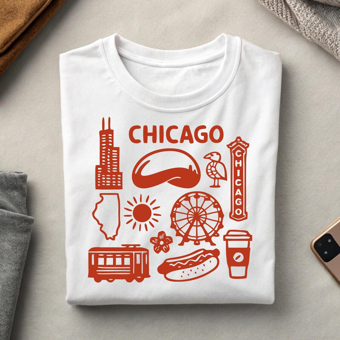 Chicago City Icons Bundle SVG PNG | Hand Drawn Doodle Landmarks ...