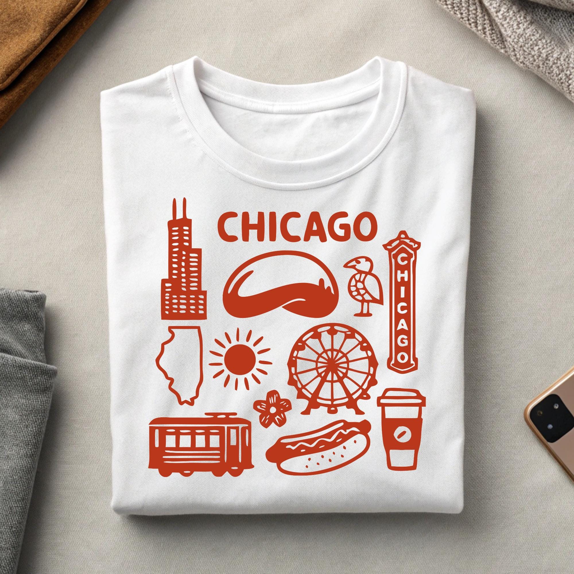 Chicago City Icons Bundle SVG PNG | Hand Drawn Doodle Landmarks ...