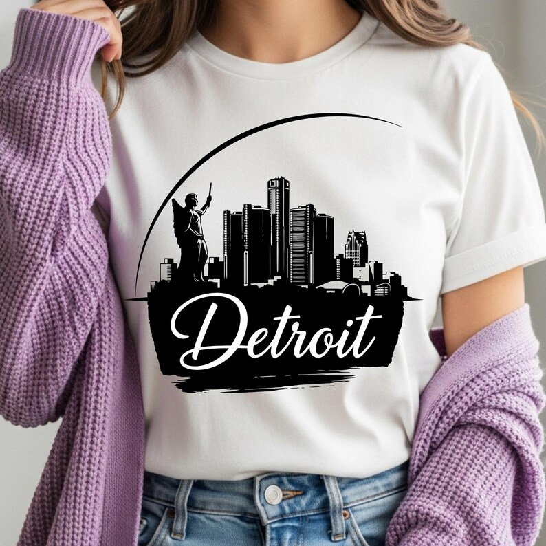 Detroit Skyline SVG With Spirit of Detroit, Michigan Cityscape Cut File ...