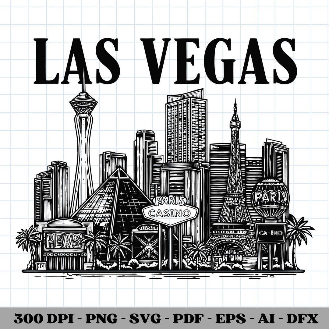 Las Vegas Skyline SVG: Vintage Cityscape Line Art (digital Download) - Etsy