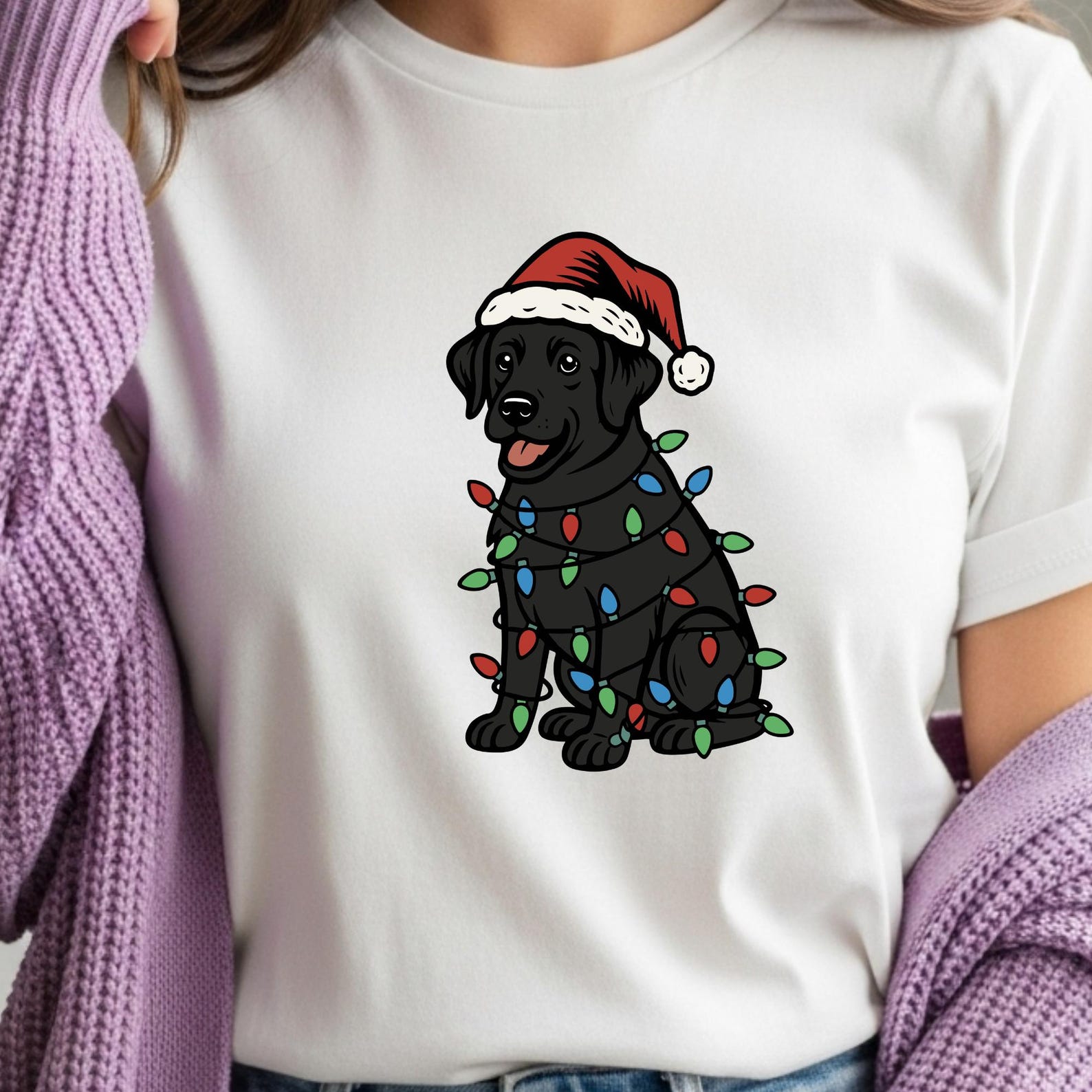 Black Lab Christmas SVG & PNG , Santa Hat Dog Lights Sublimation Gift ...