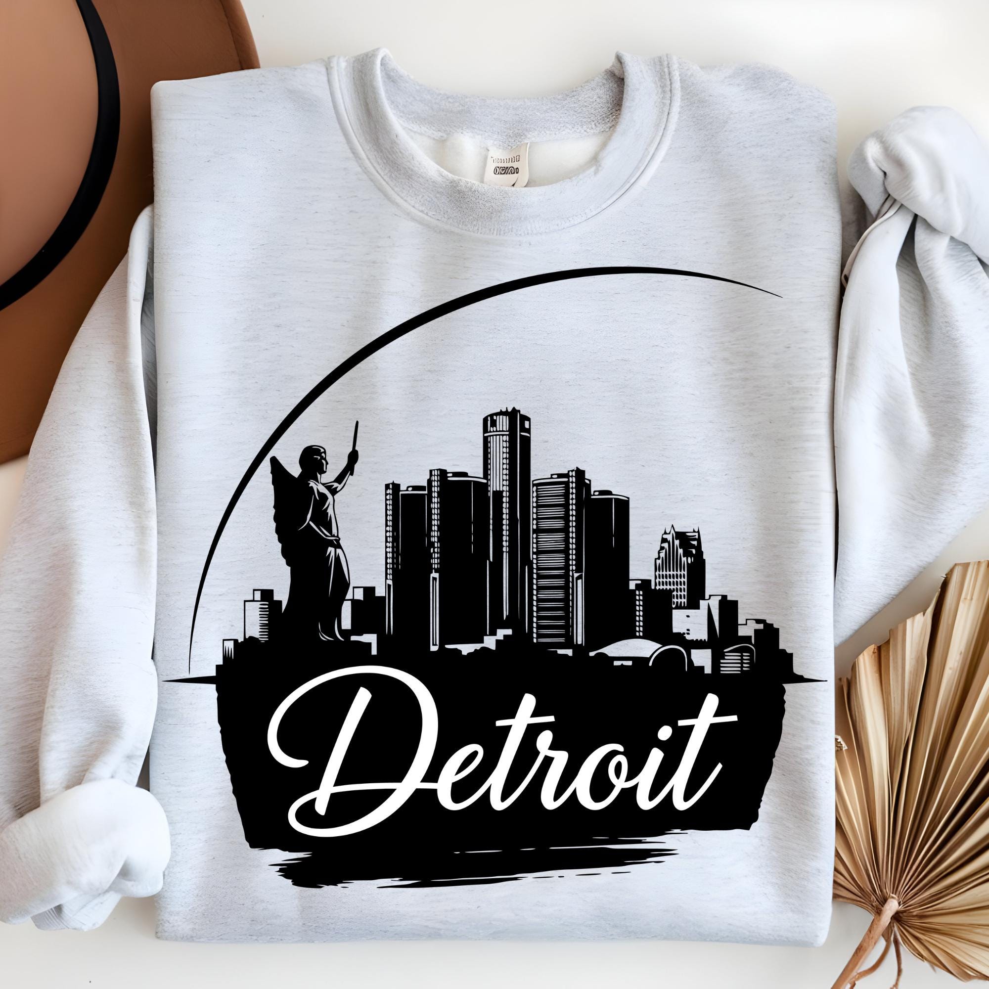Detroit Skyline SVG With Spirit of Detroit, Michigan Cityscape Cut File ...