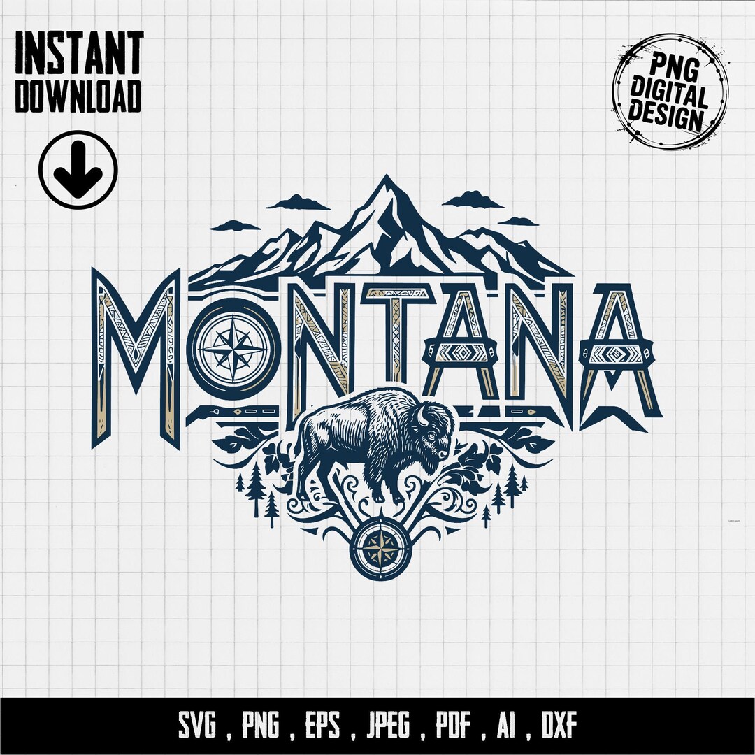 Montana Bison Mountain SVG, Vintage Outdoors Digital File for Shirts ...